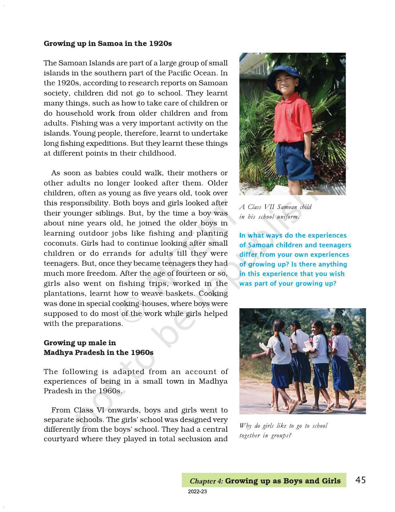 NCERT Book for Class 7 Social Science(Civics): Chapter 4-Growing up as Boys and Girls ...