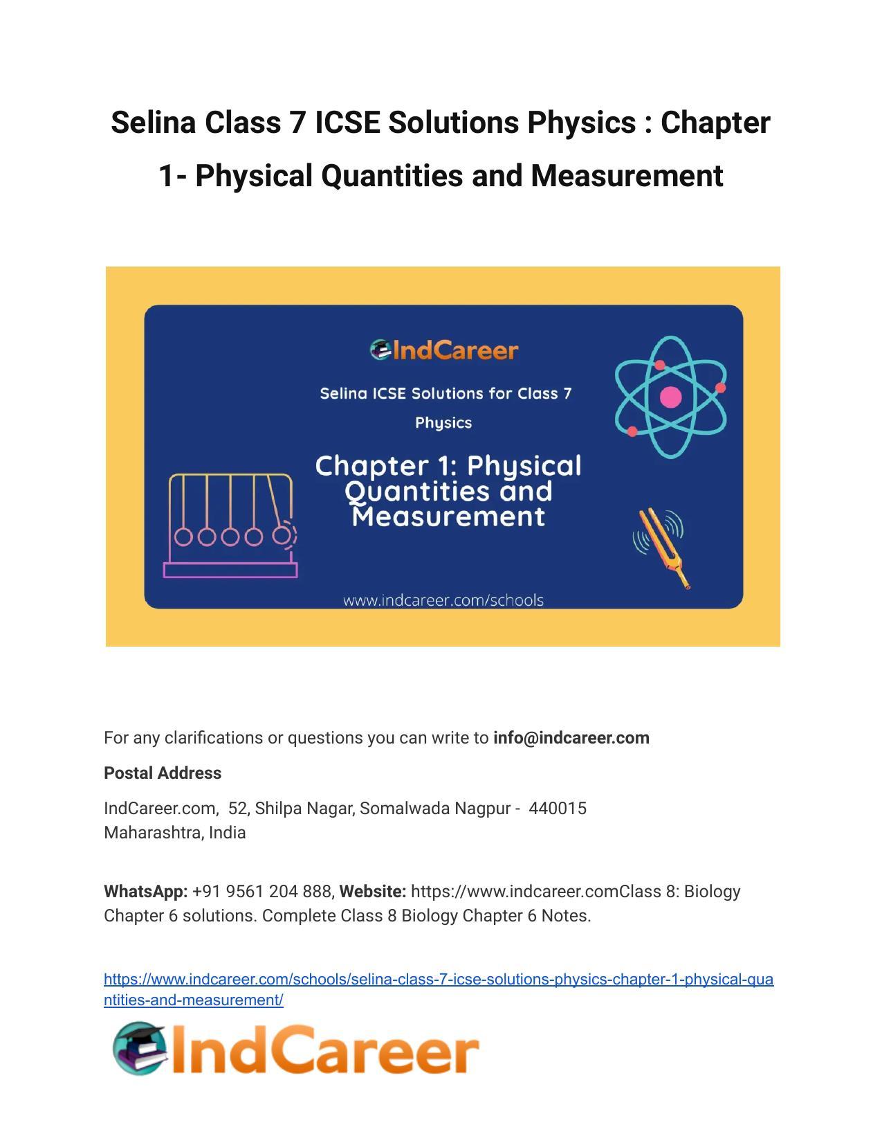 Selina Class 7 ICSE Solutions Physics : Chapter 1- Physical Quantities and Measurement ...