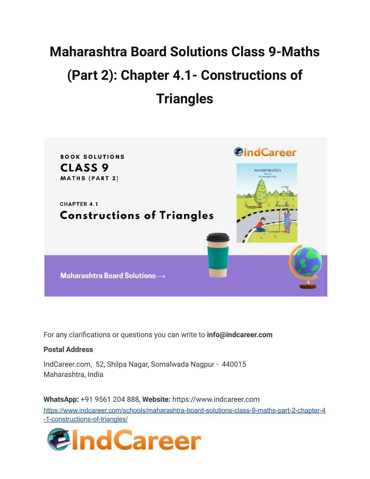 Maharashtra Board Solutions Class 9-Maths (Part 2): Chapter 4.1- Constructions of Triangles ...