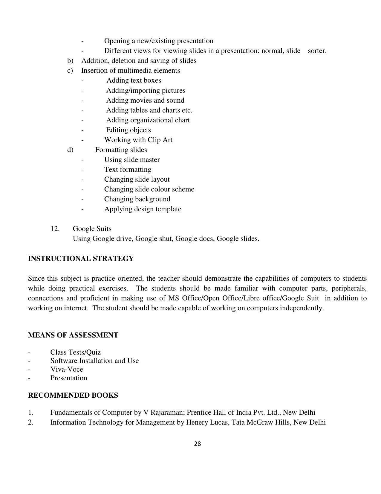SYLLABUS FOR FIRST SEMESTER SESSION (2020-2021) - TWO SEMESTER POST ...