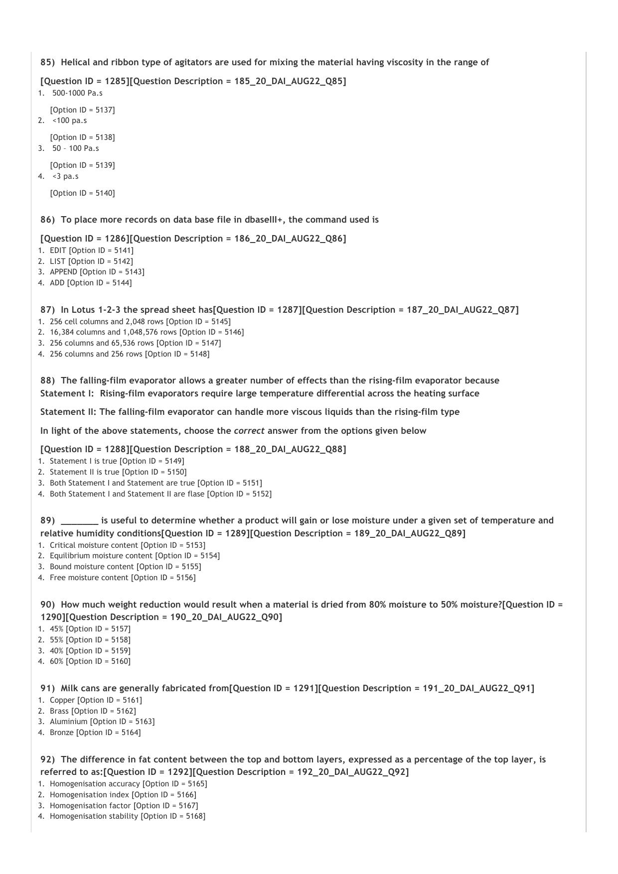 ICAR AIEEA PG 2022 DAIRY TECHNOLOGY Question Paper - IndCareer Docs