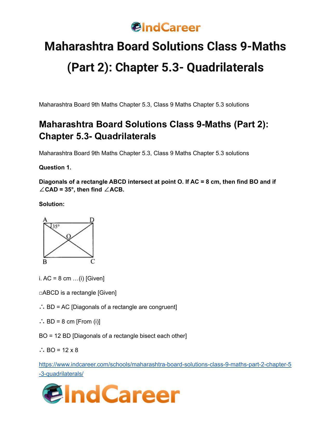 Maharashtra Board Solutions Class 9-Maths (Part 2): Chapter 5.3- Quadrilaterals - IndCareer Docs