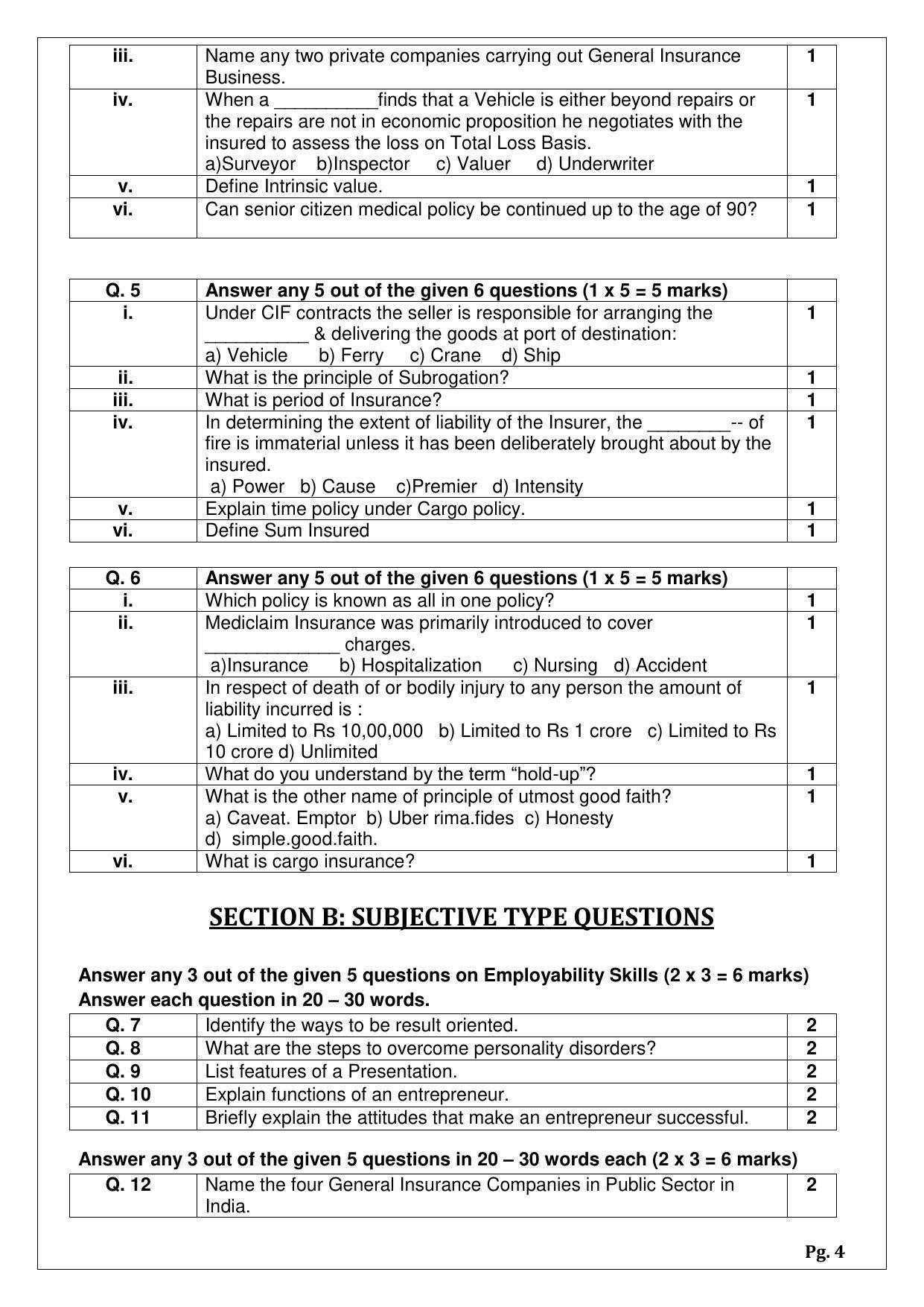 CBSE Class 12 Insurance Sample Paper - IndCareer Schools