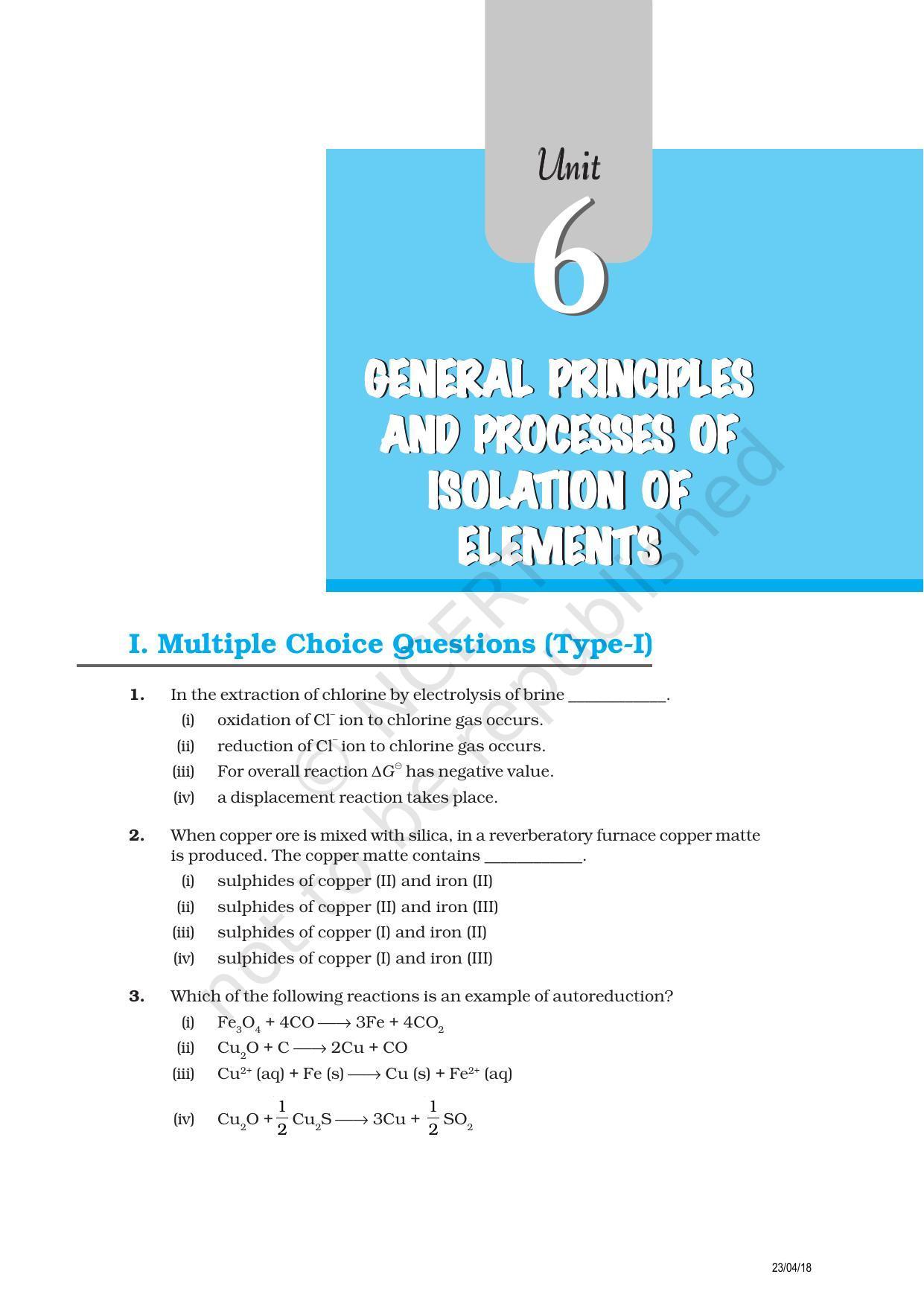 NCERT Exemplar Book for Class 12 Chemistry Chapter 6 General Principles ...