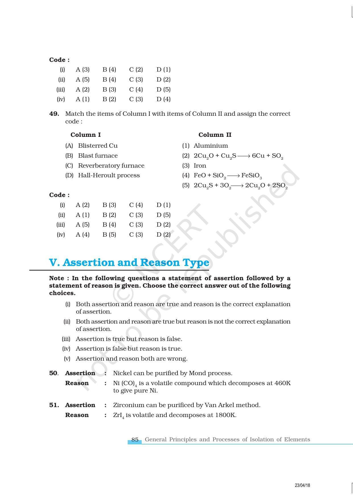 NCERT Exemplar Book for Class 12 Chemistry Chapter 6 General Principles ...