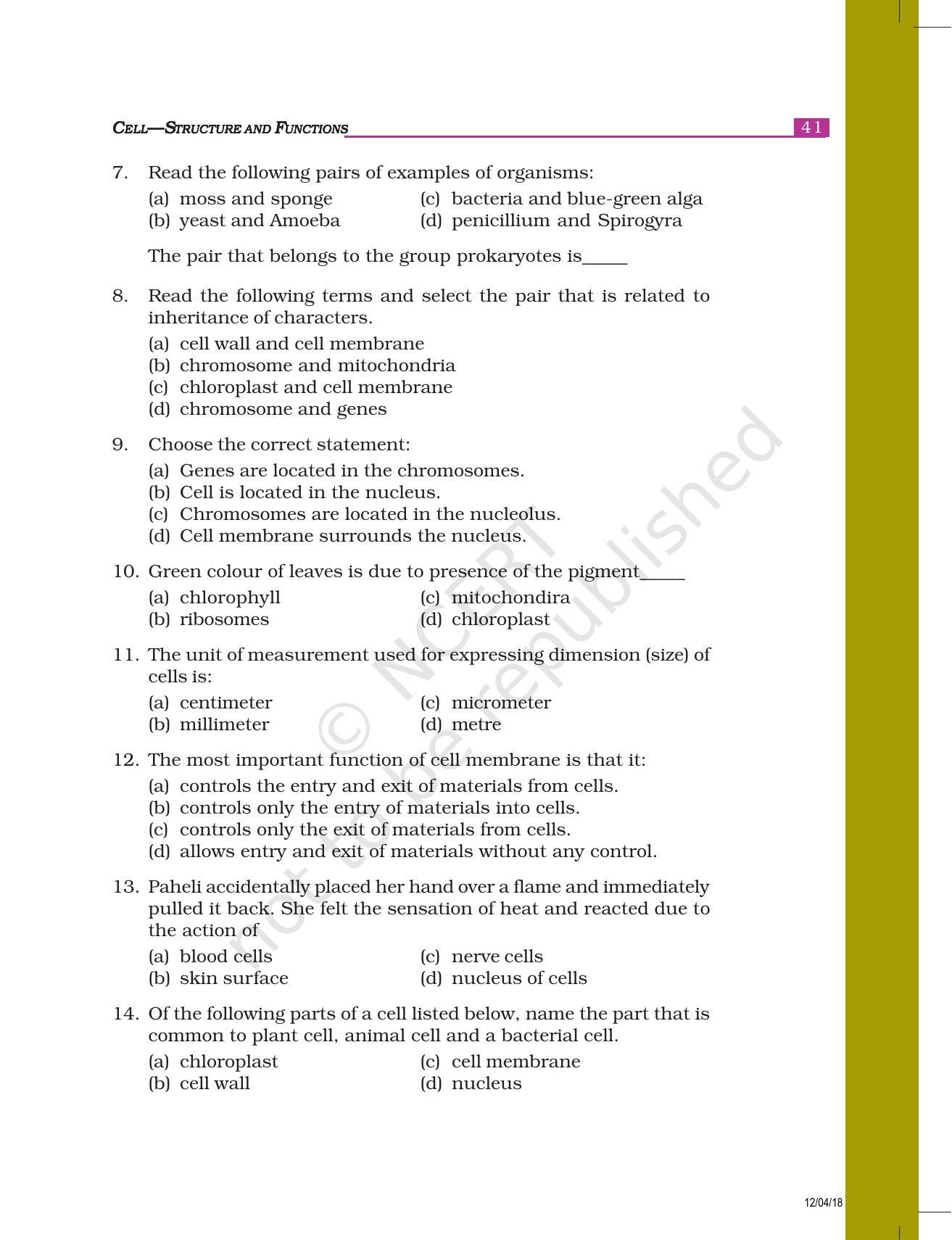 NCERT Exemplar Book for Class 8 Science Chapter 8- Cell—Structure and ...