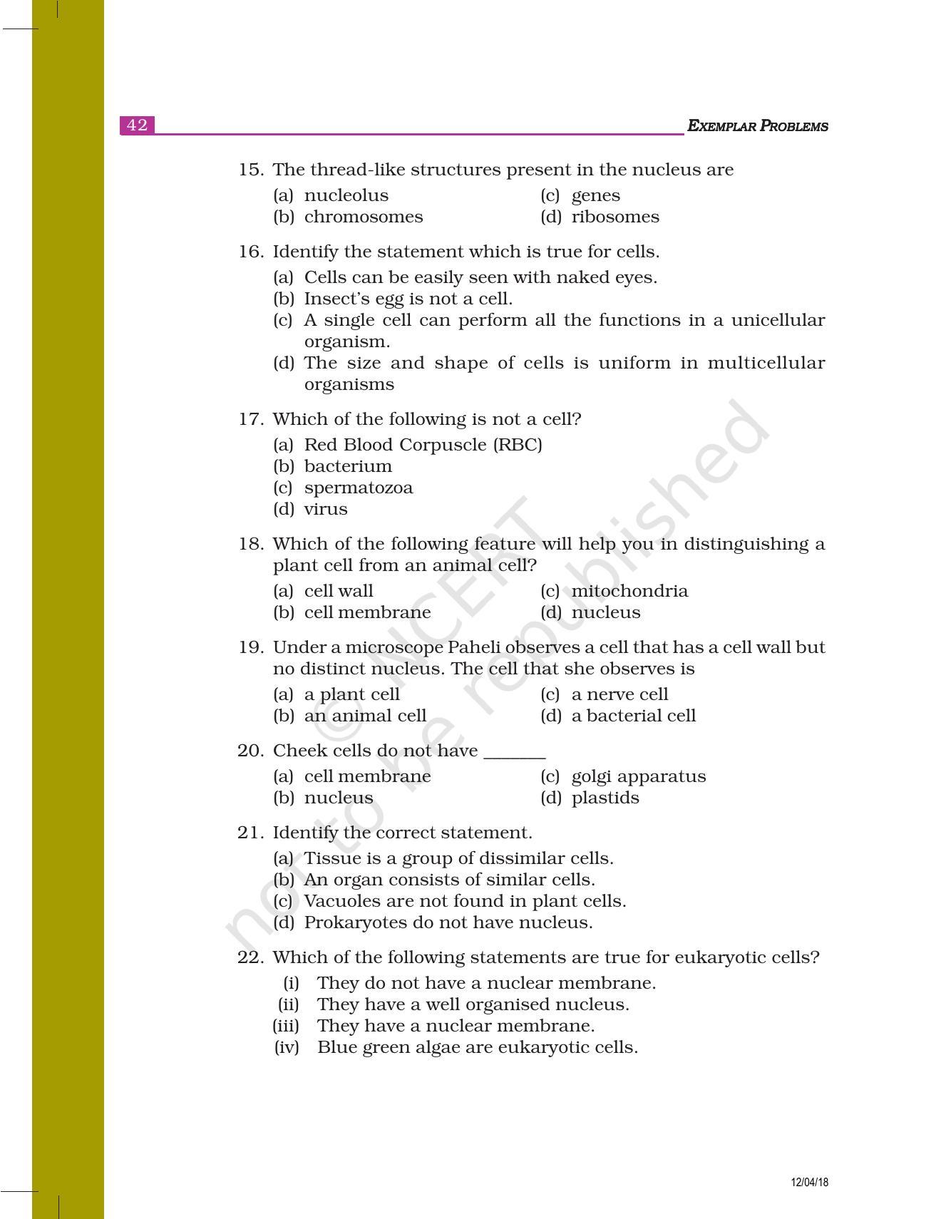 NCERT Exemplar Book for Class 8 Science Chapter 8- Cell—Structure and Functions