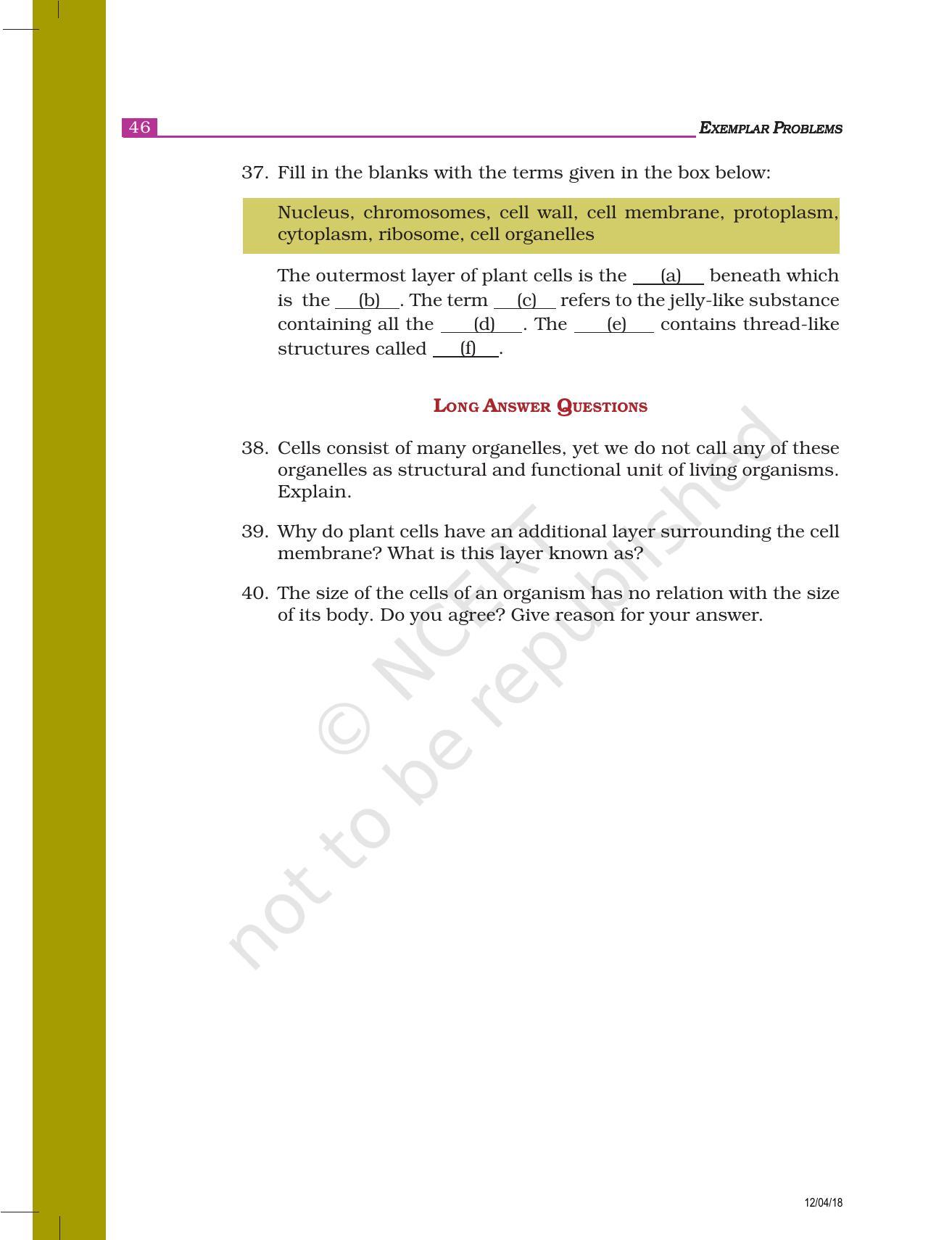 NCERT Exemplar Book for Class 8 Science Chapter 8- Cell—Structure and Functions