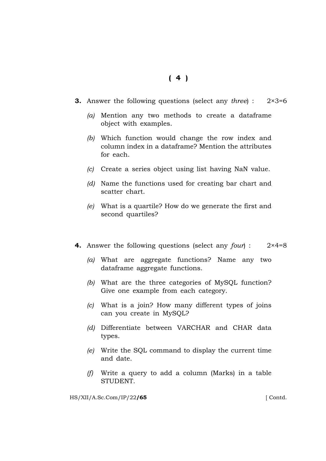 Meghalaya Board (MBOSE) Class 12 INFORMATICS PRACTICES (HS-XII-A-Sc-Com-IP-22) 2022 Question ...