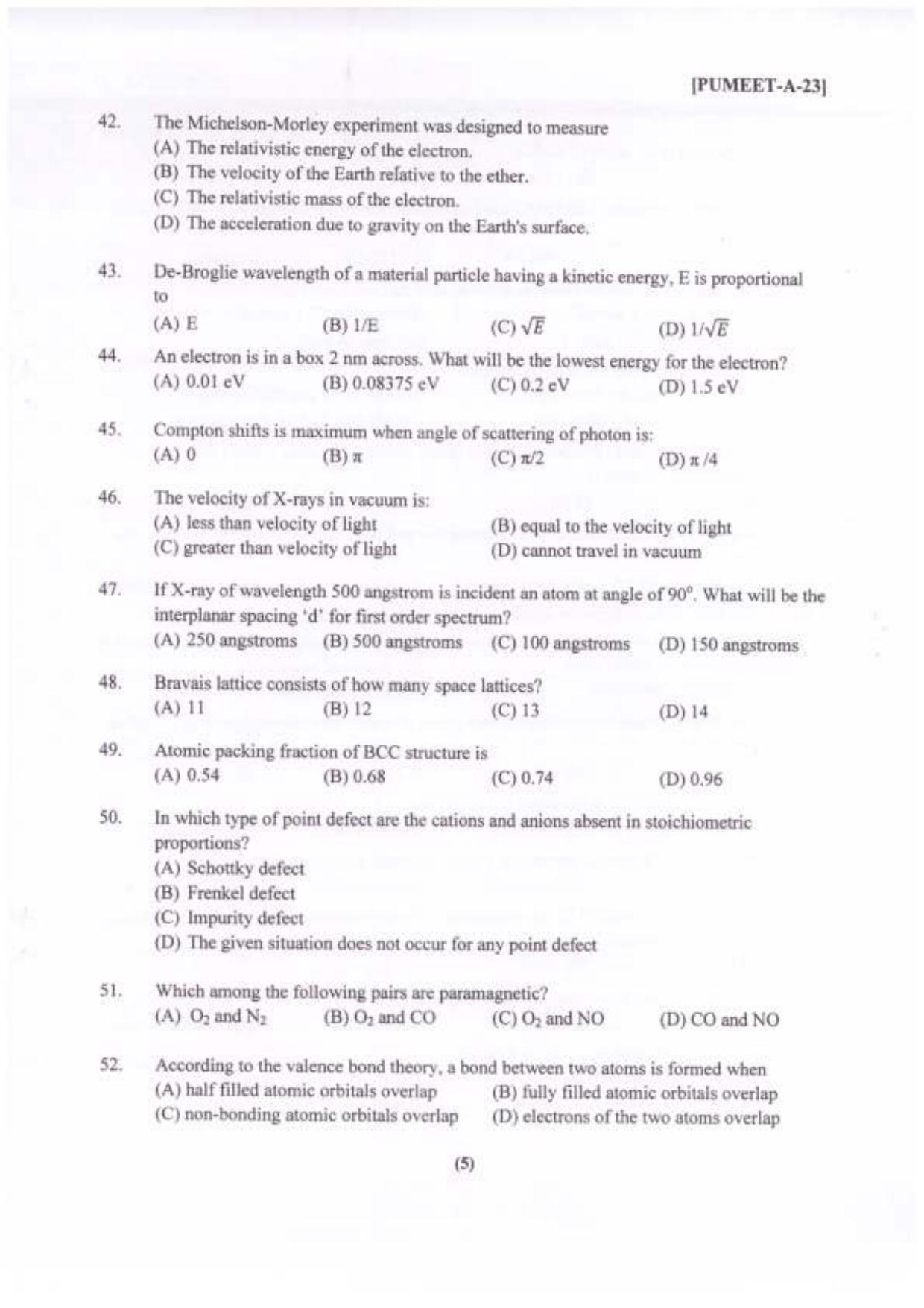 PUMEET 2023 Question Papers - IndCareer Docs