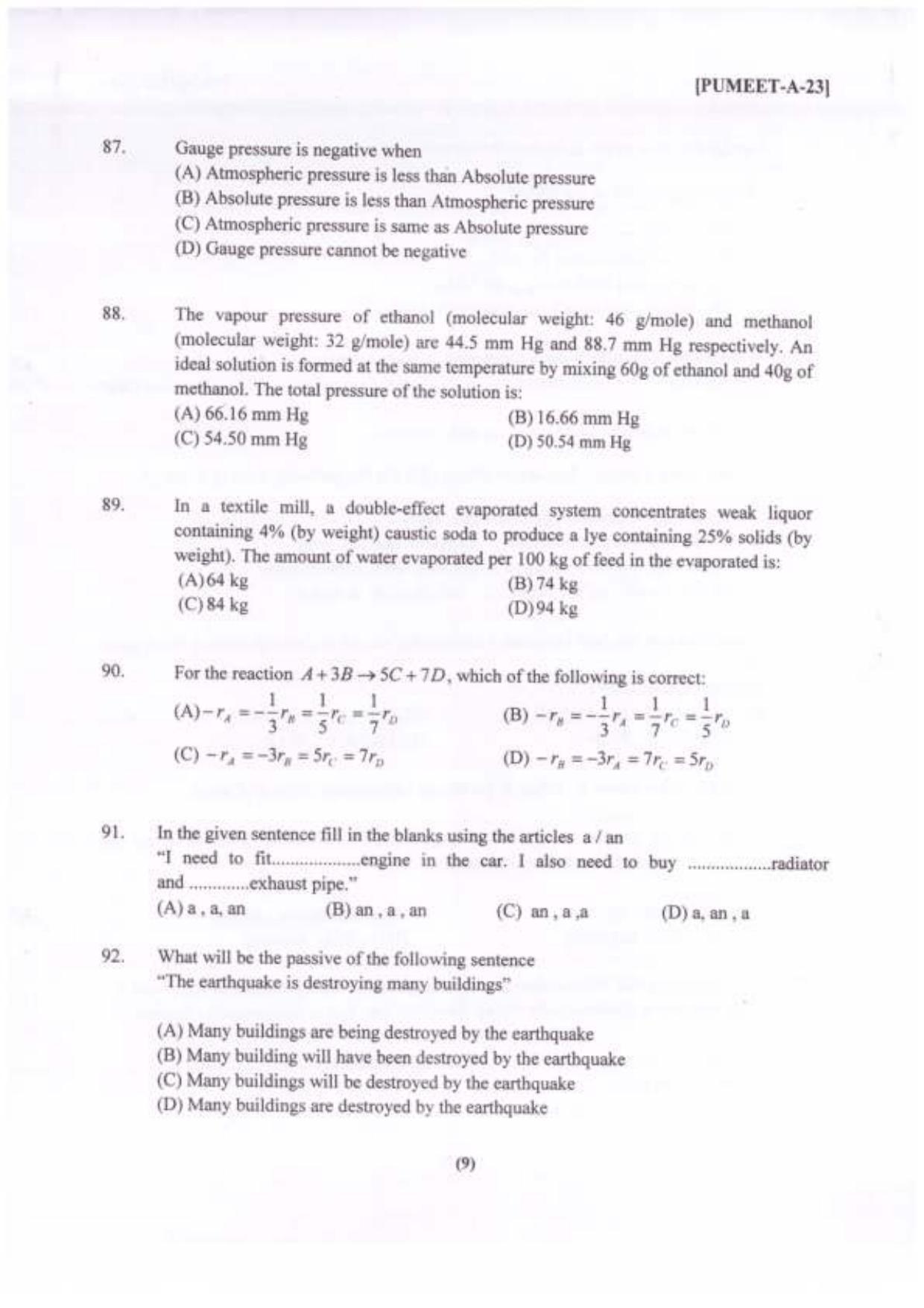 PUMEET 2023 Question Papers - IndCareer Docs