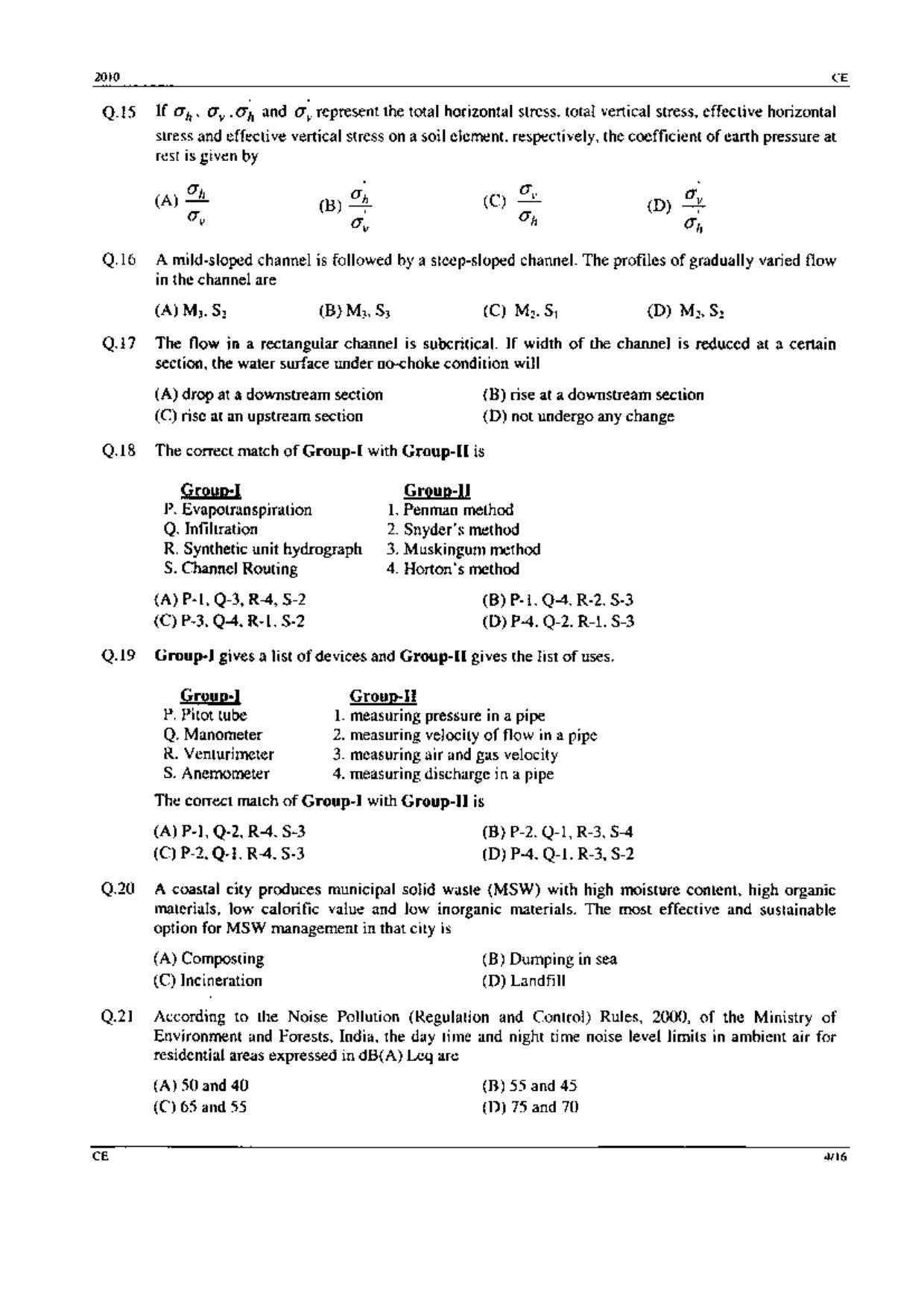 GATE 2010 Civil Engineering (CE) Question Paper with Answer Key ...
