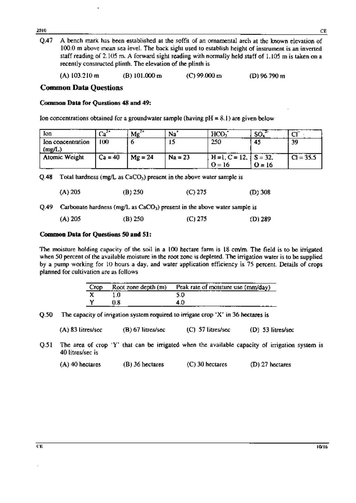 GATE 2010 Civil Engineering (CE) Question Paper with Answer Key ...