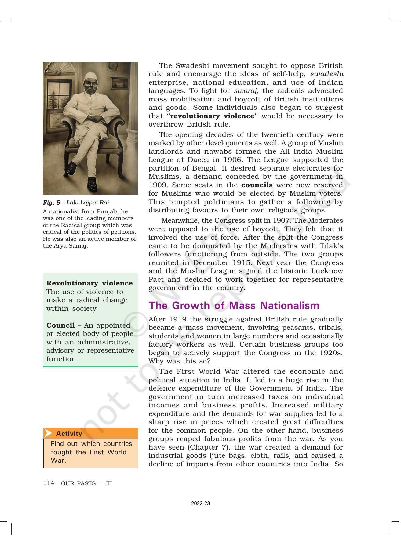 NCERT Book for Class 8 History Chapter 11 The Making of the National Movement: 1870s–1947 ...