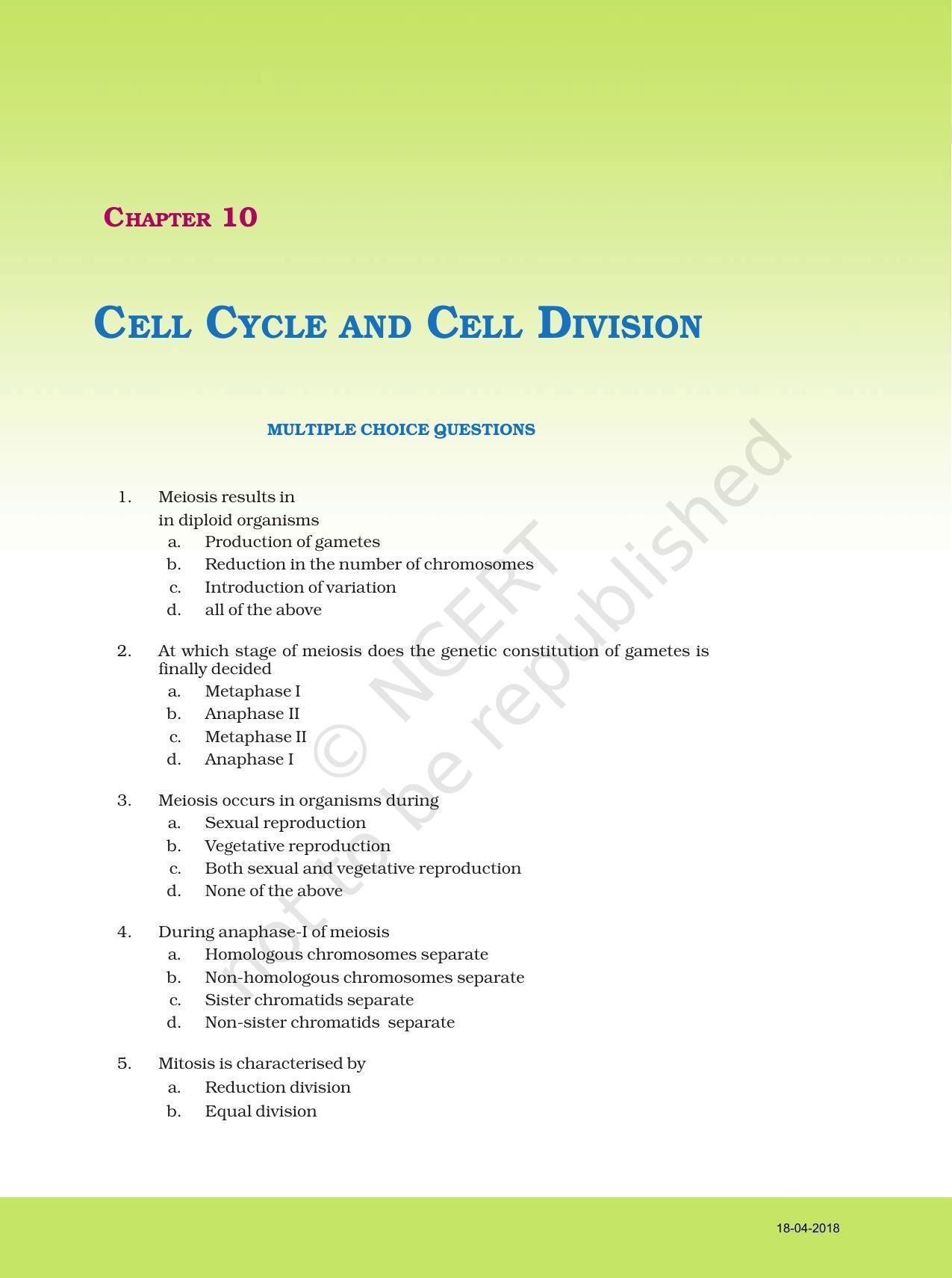NCERT Exemplar Book for Class 11 Biology Chapter 10 Cell Cycle and Cell Division