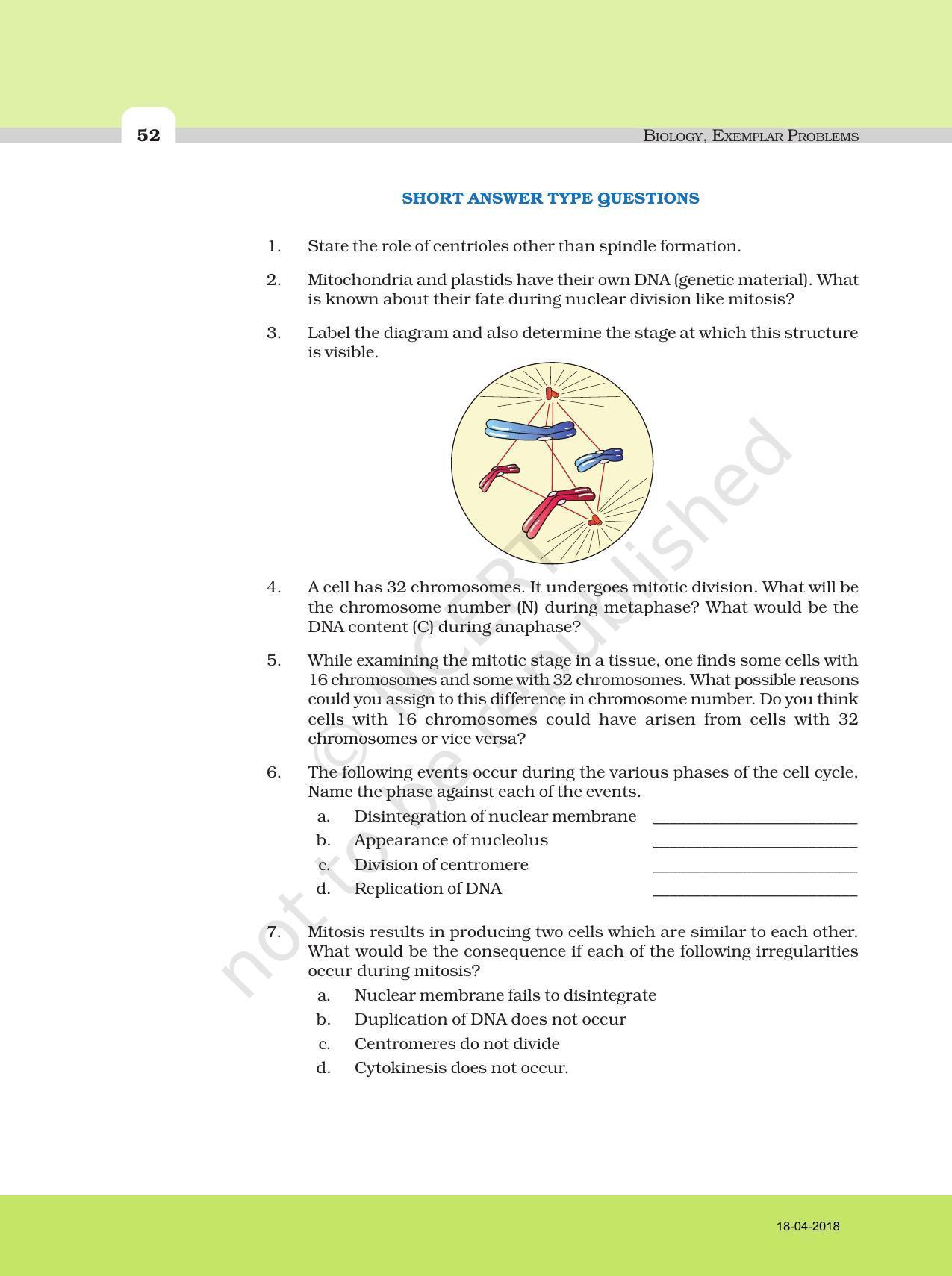 NCERT Exemplar Book for Class 11 Biology Chapter 10 Cell Cycle and Cell ...