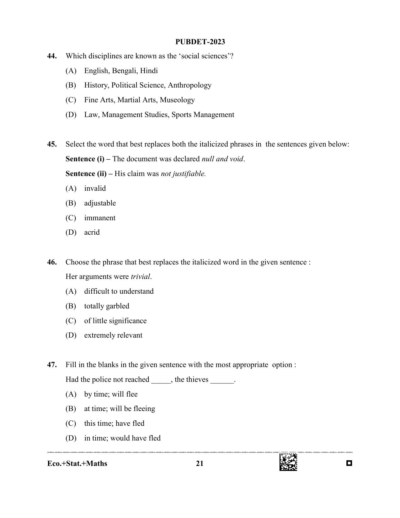 WB PUBDET 2023 Paper III (Economics Statistics Mathematics) Question ...