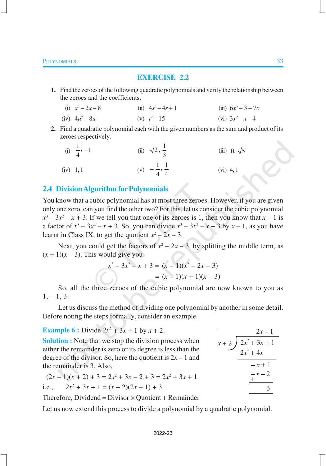 Ncert Book For Class 10 Maths Chapter 2 Polynomials