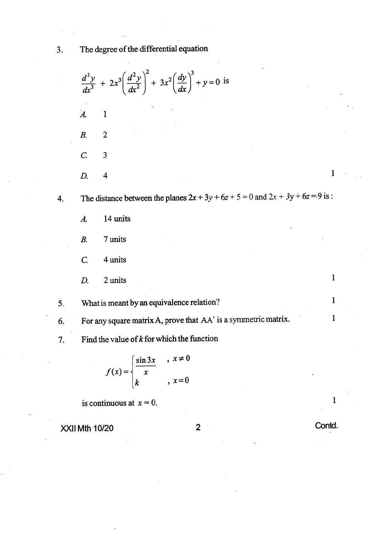 COHSEM Class 12 Mathematics Question Papers 2020 - IndCareer Docs