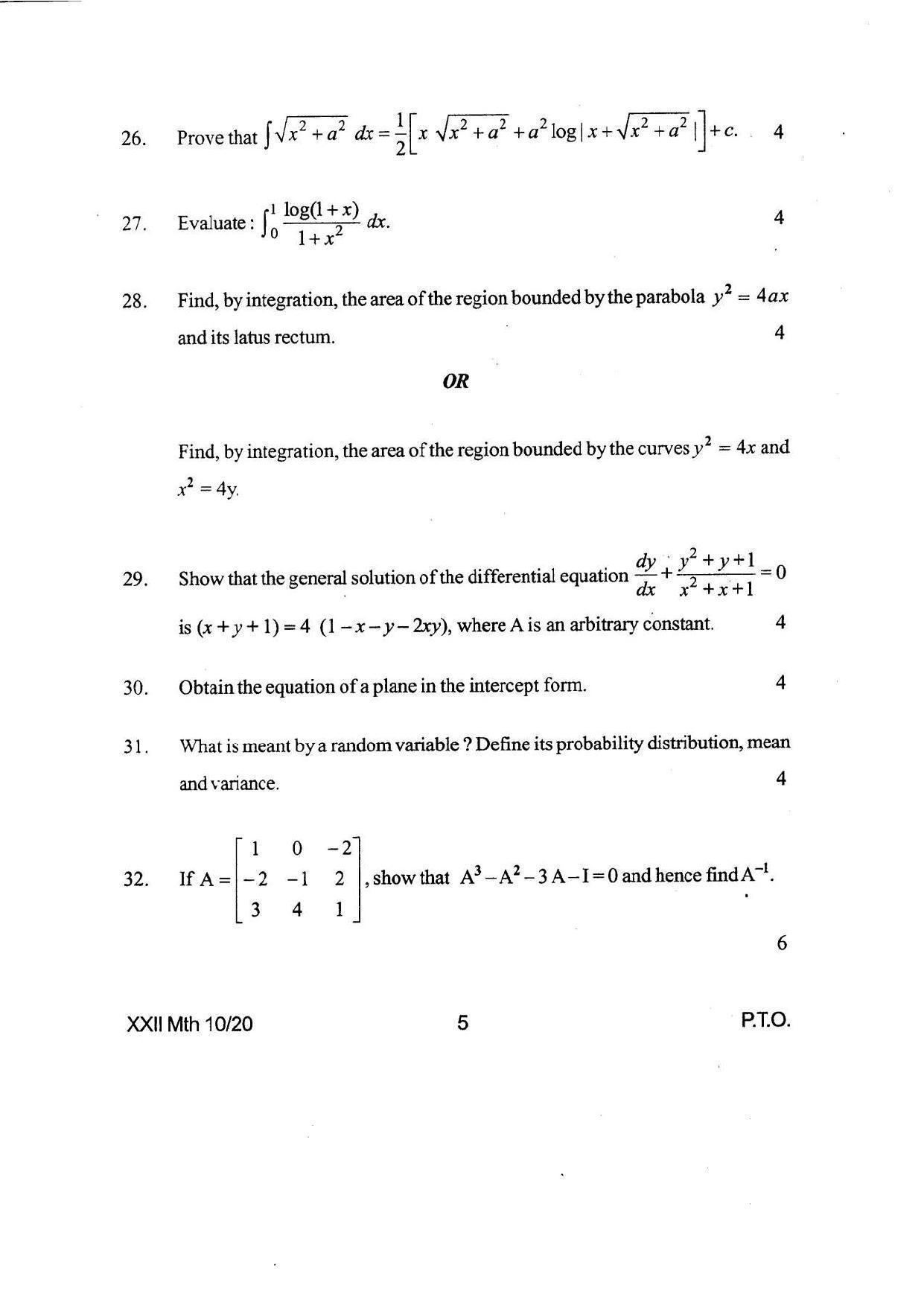 COHSEM Class 12 Mathematics Question Papers 2020 - IndCareer Docs