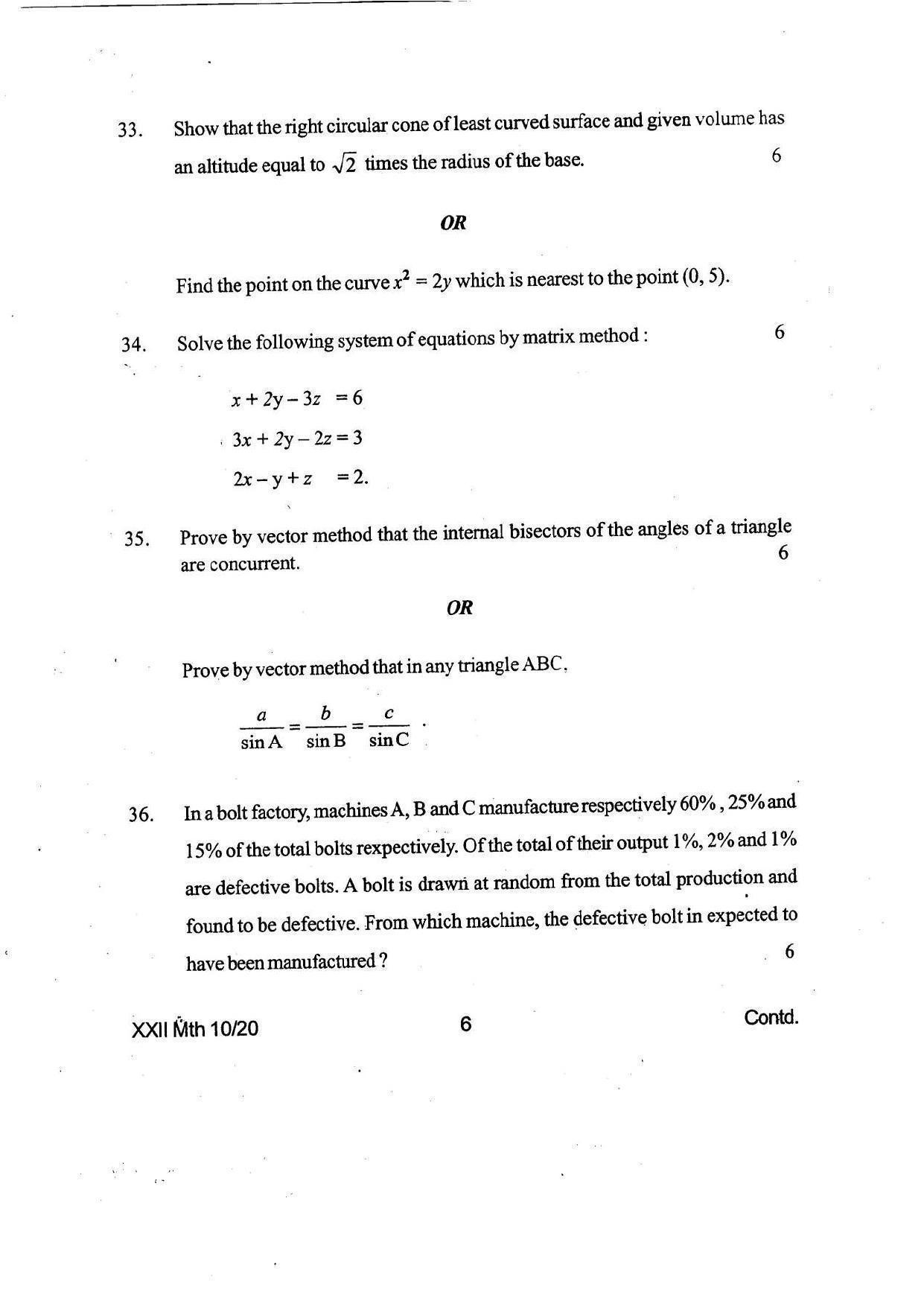 COHSEM Class 12 Mathematics Question Papers 2020 - IndCareer Docs
