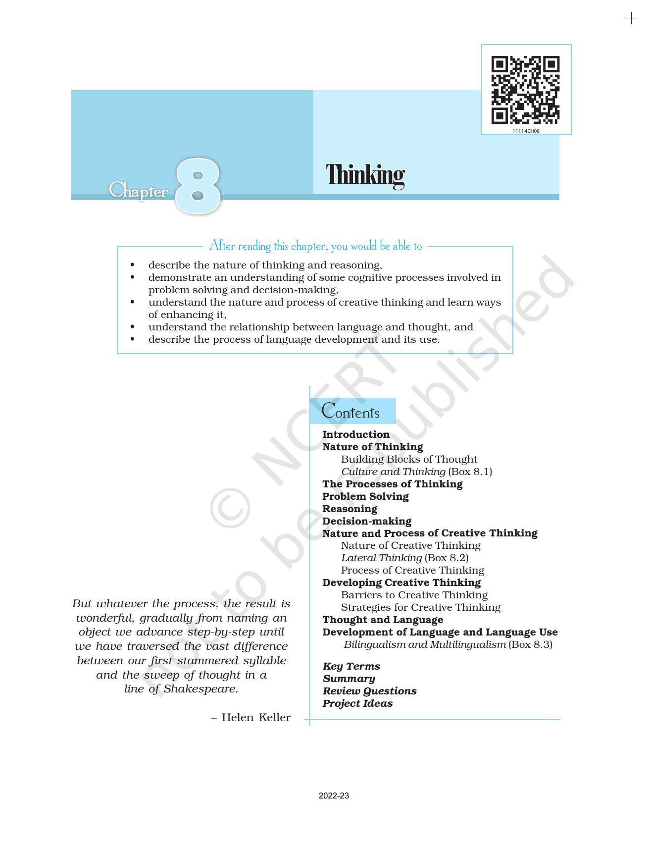 NCERT Book for Class 11 Psychology Chapter 8 Thinking