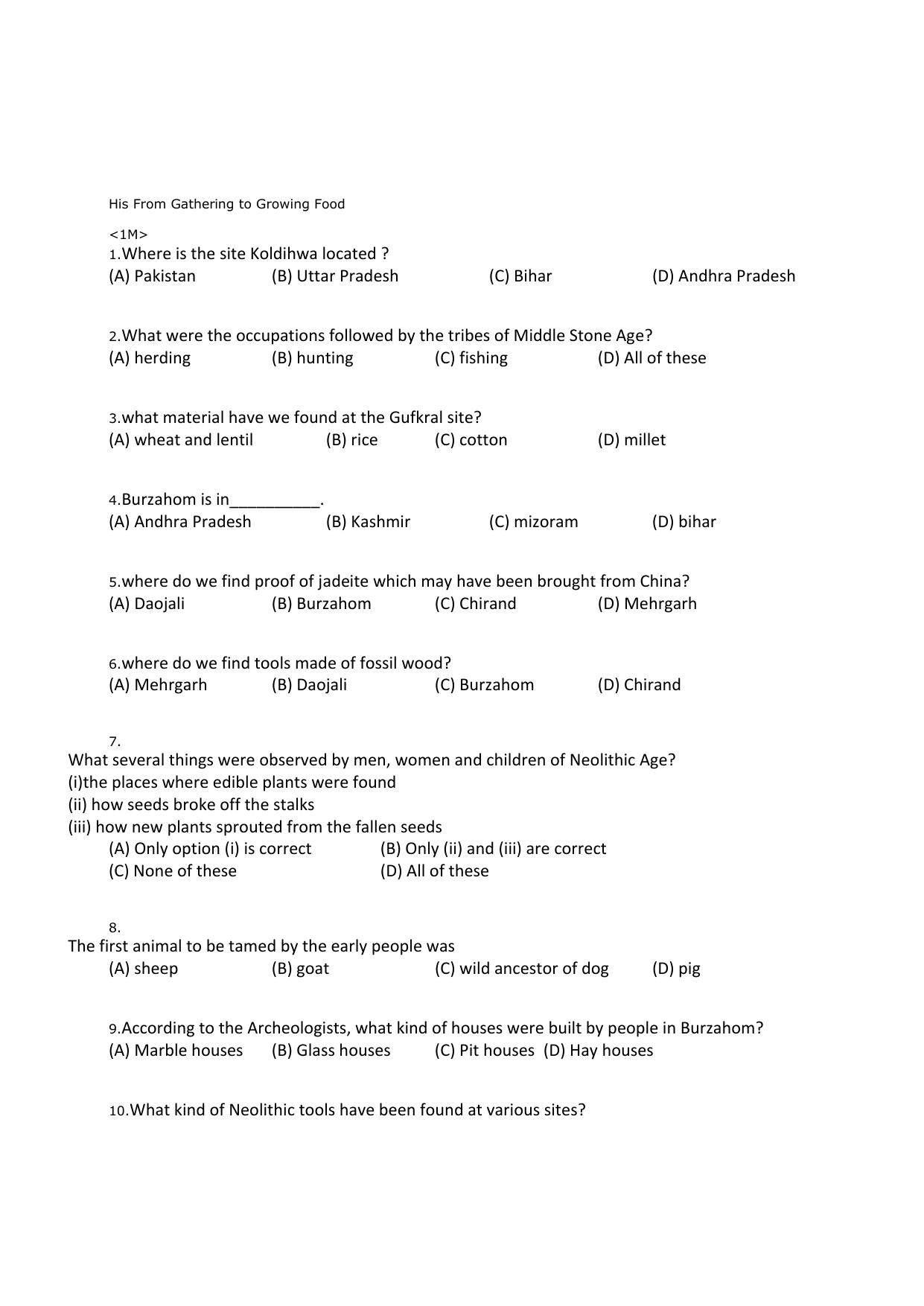 CBSE Worksheets for Class 6 Social Science Gathering to Growing Food ...