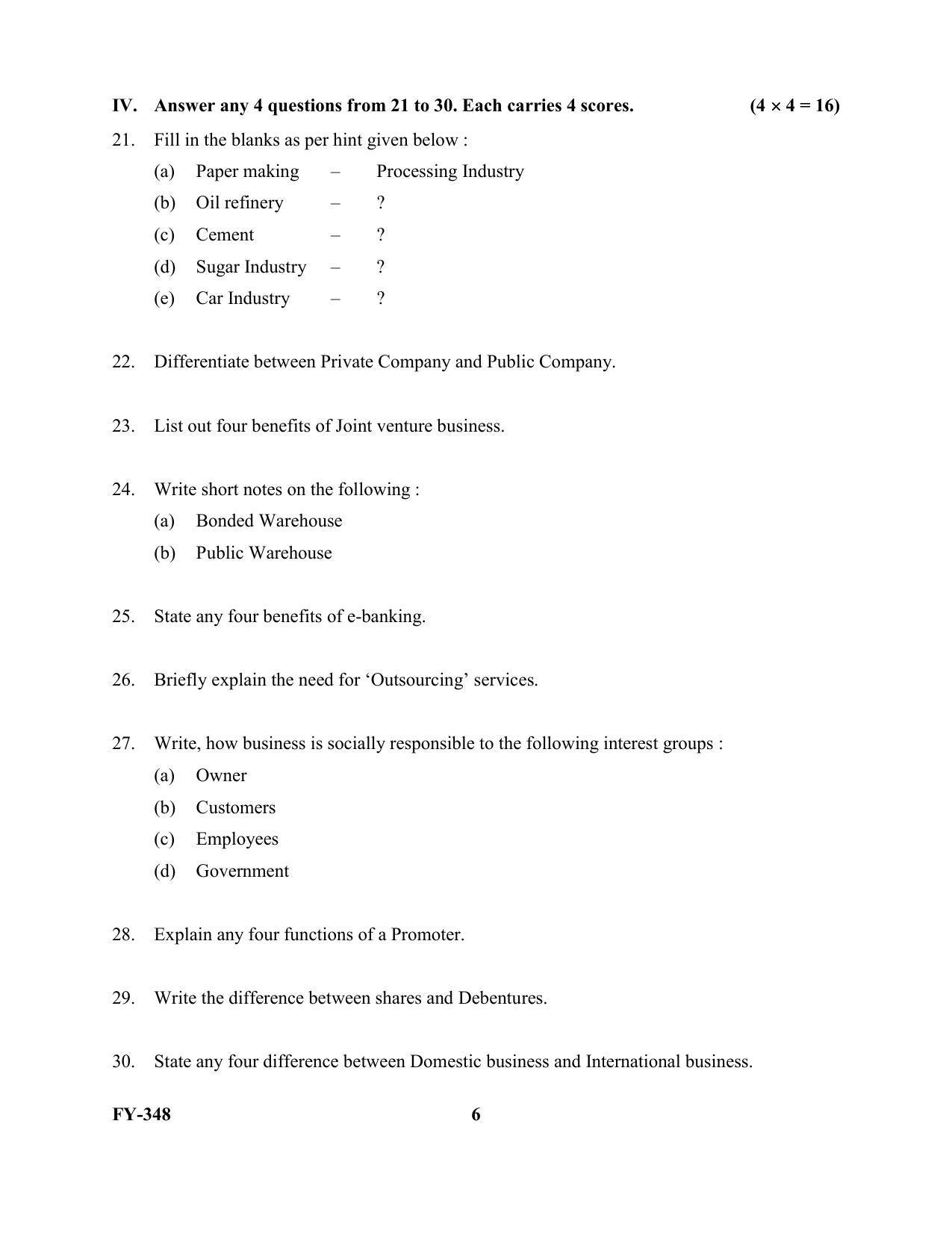 Kerala Plus One 2021 Business Studies Question Papers (Model ...