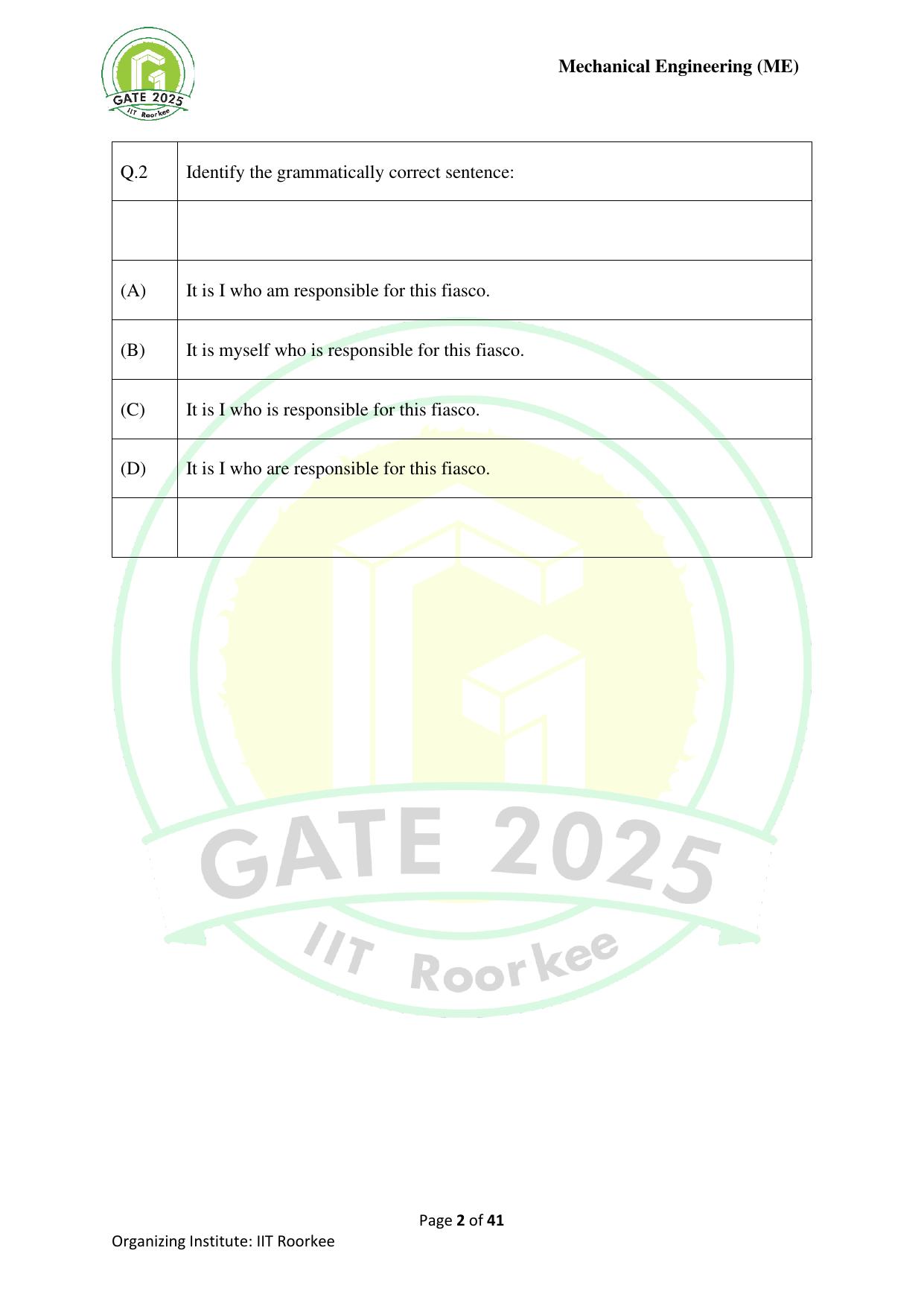 GATE 2025 Mechanical Engineering (ME) Question Paper - IndCareer Docs