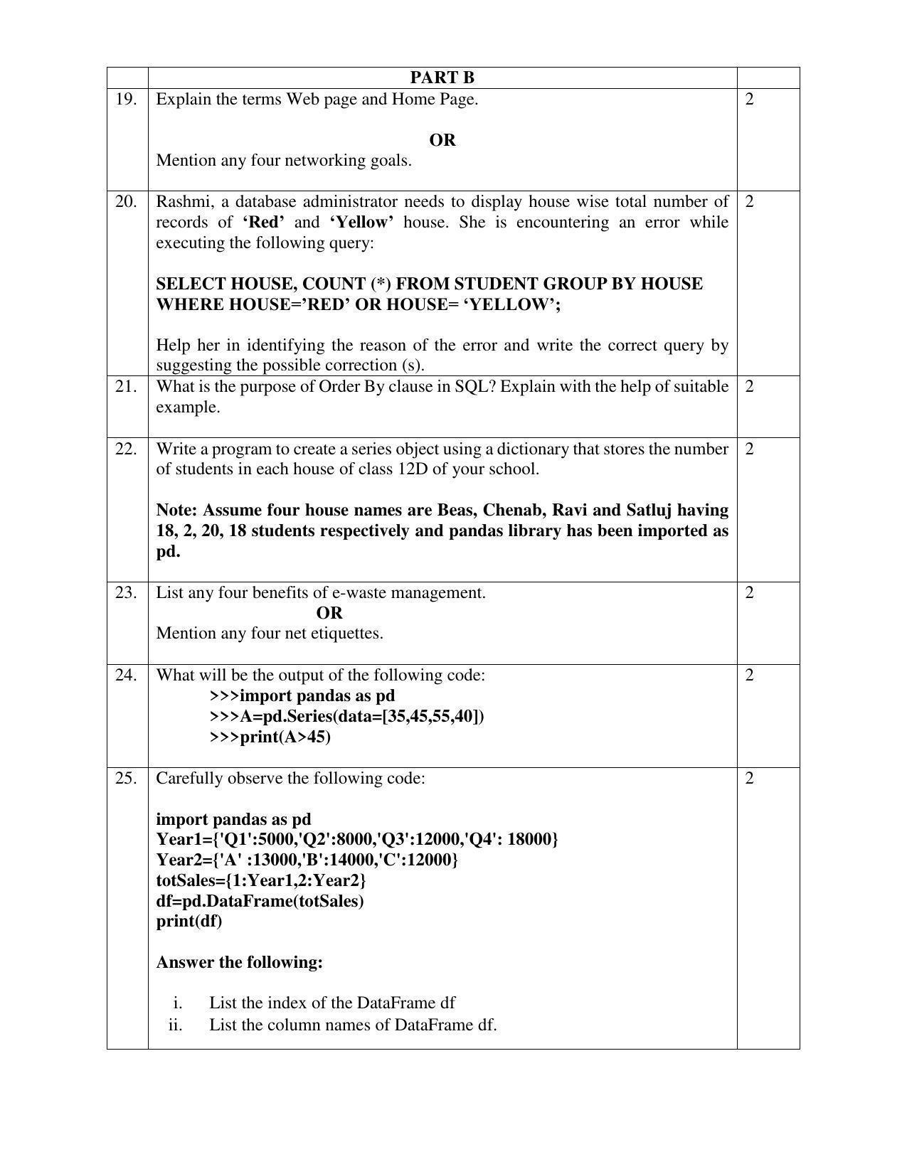 CBSE Class 12 Informatics Practices Sample Paper 2023 - IndCareer Docs