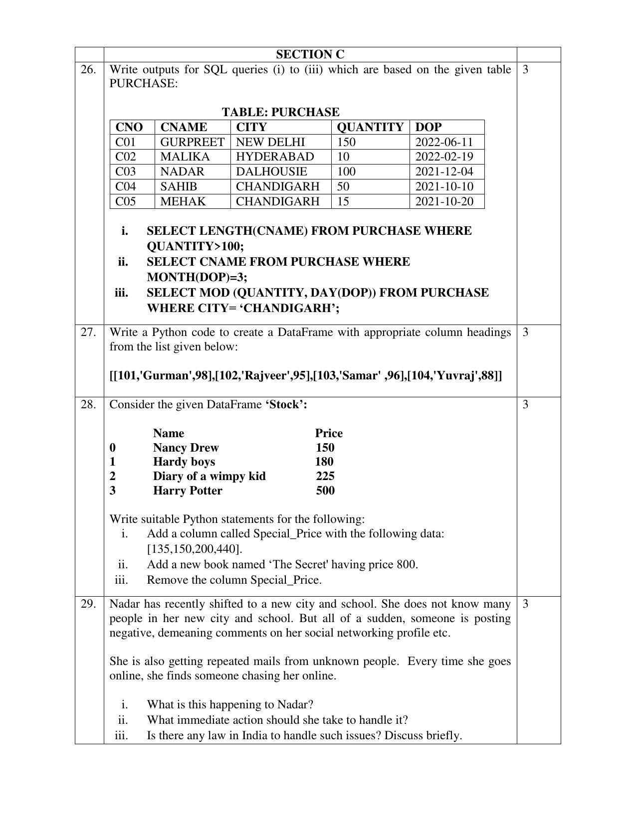 CBSE Class 12 Informatics Practices Sample Paper 2023 - IndCareer Docs