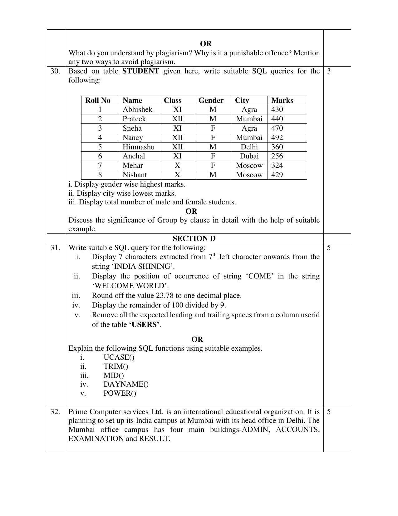 CBSE Class 12 Informatics Practices Sample Paper 2023 - IndCareer Docs