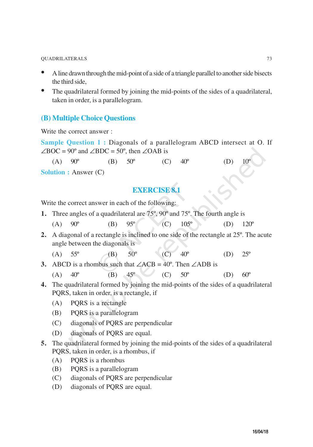 NCERT Exemplar Book for Class 9 Maths Chapter 8 Quadrilaterals
