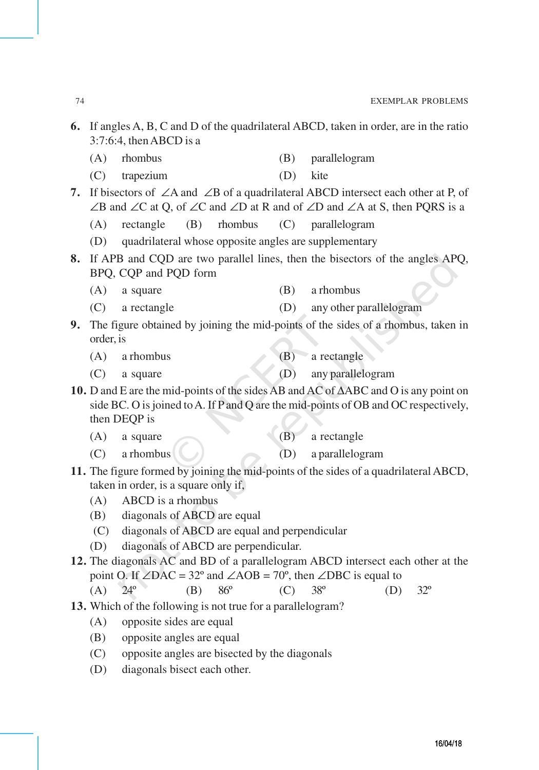 NCERT Exemplar Book for Class 9 Maths Chapter 8 Quadrilaterals
