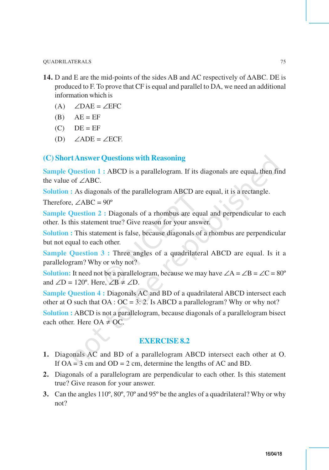 NCERT Exemplar Book for Class 9 Maths Chapter 8 Quadrilaterals