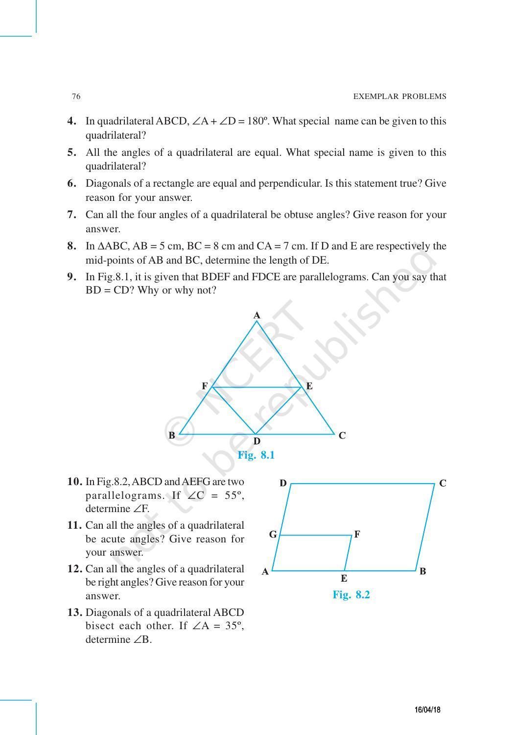 NCERT Exemplar Book for Class 9 Maths Chapter 8 Quadrilaterals