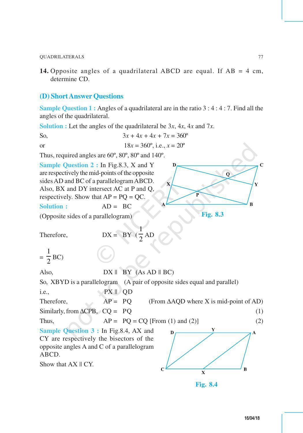 NCERT Exemplar Book for Class 9 Maths Chapter 8 Quadrilaterals