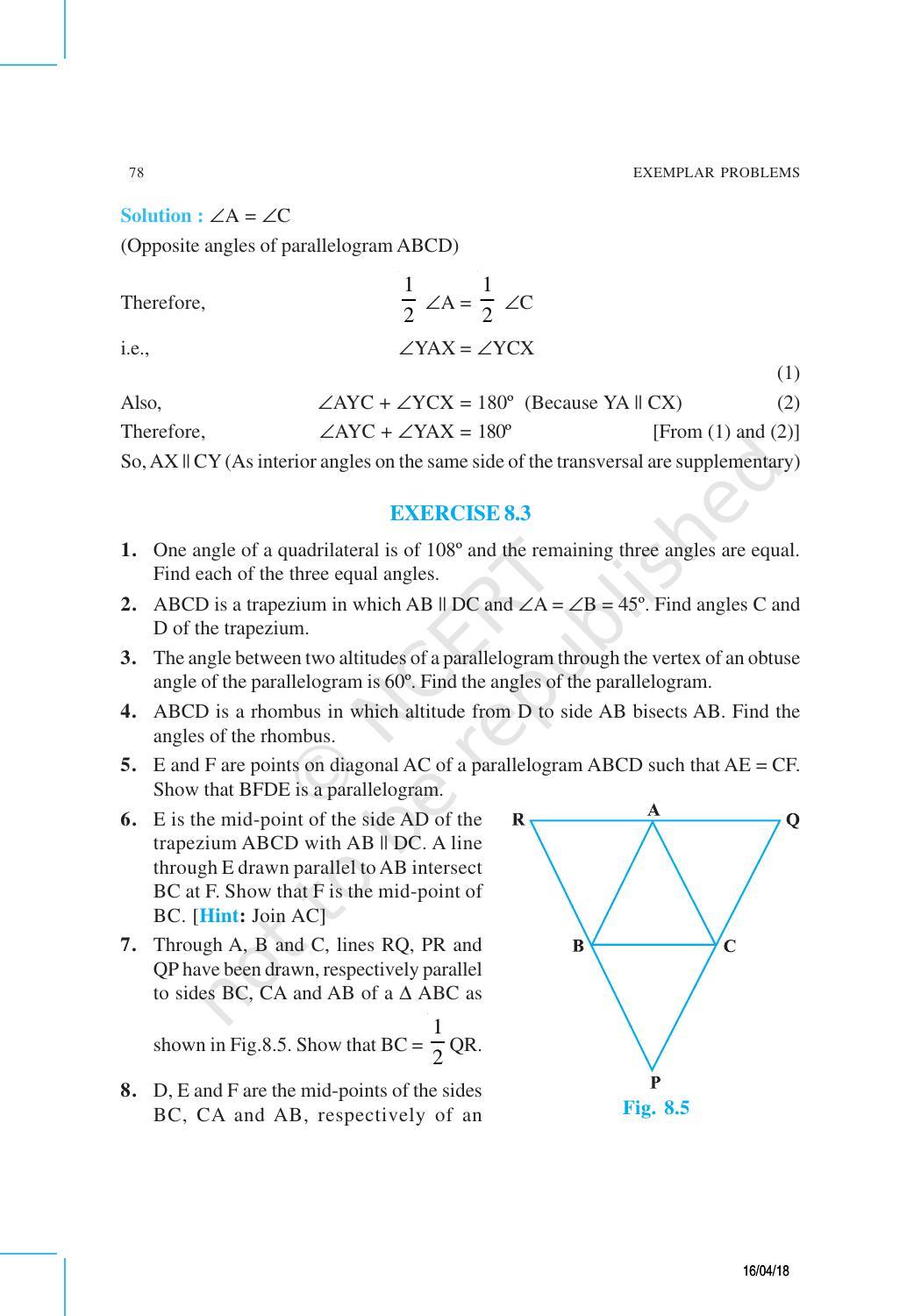 NCERT Exemplar Book for Class 9 Maths Chapter 8 Quadrilaterals