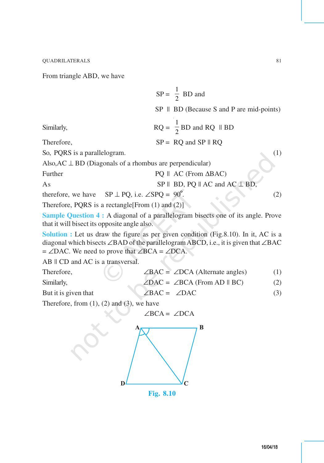 NCERT Exemplar Book for Class 9 Maths Chapter 8 Quadrilaterals