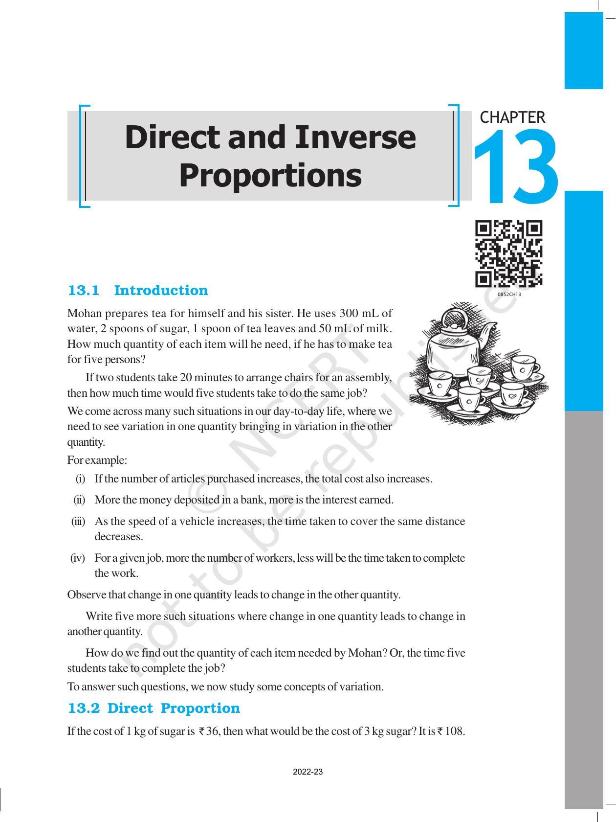 NCERT Book for Class 8 Maths Chapter 13 Direct and Inverse