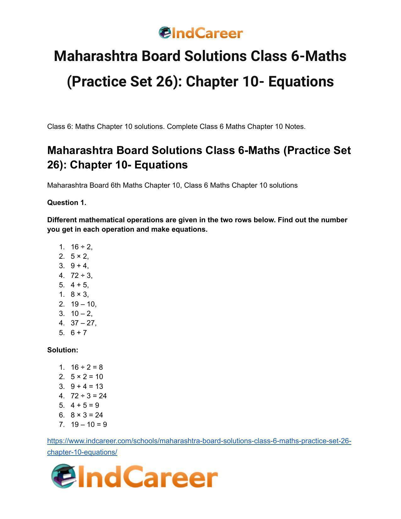 Maharashtra Board Solutions Class 6-Maths (Practice Set 26): Chapter 10 ...