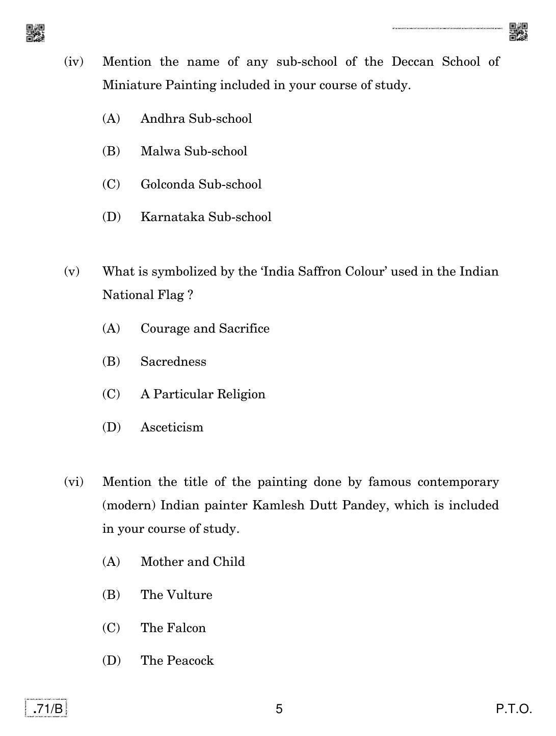 CBSE Class 12 Painting 2020 Compartment Question Paper - IndCareer Docs