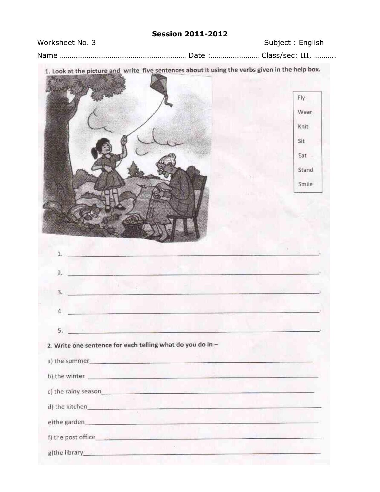 Worksheet for Class 3 English Assignment 9 - IndCareer Docs