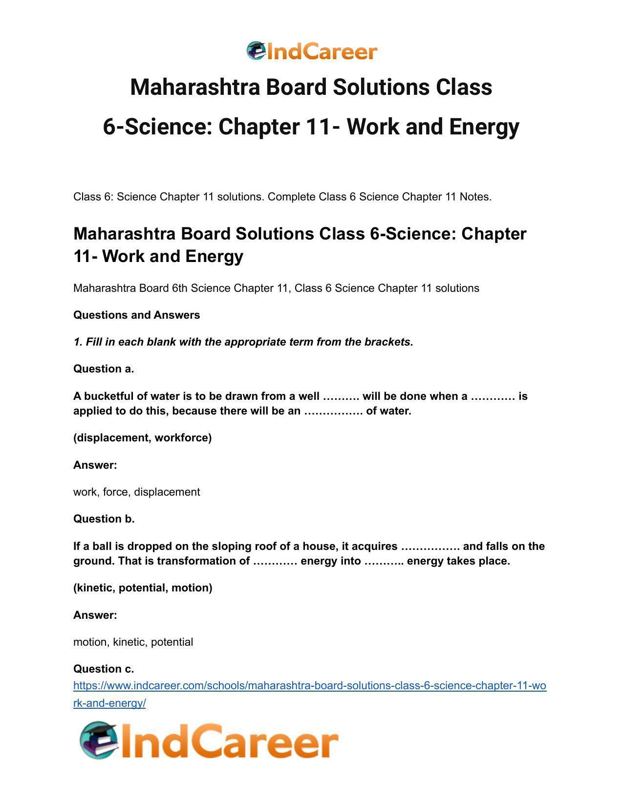 Work And Energy Class 6