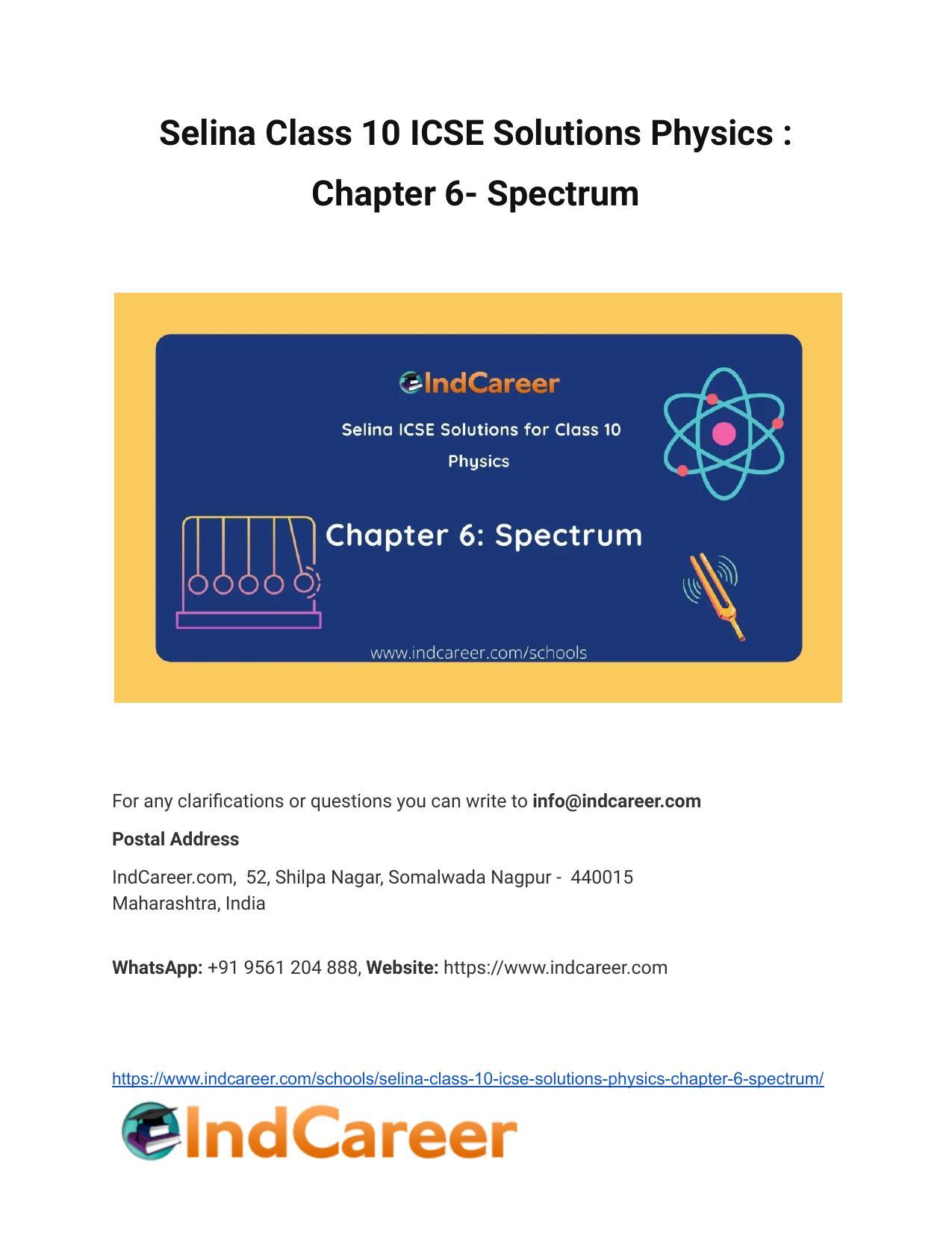 Selina Class 10 ICSE Solutions Physics : Chapter 6- Spectrum ...