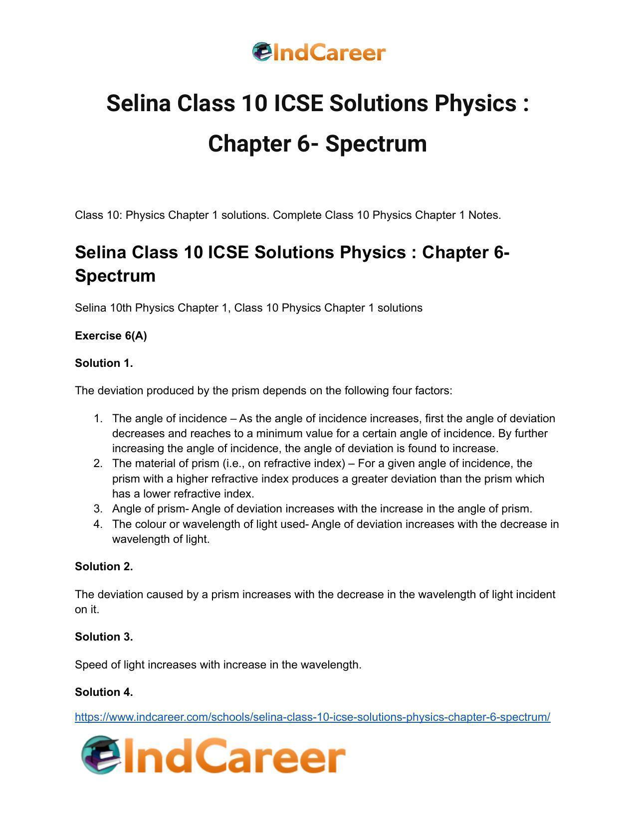 Selina Class 10 ICSE Solutions Physics : Chapter 6- Spectrum ...