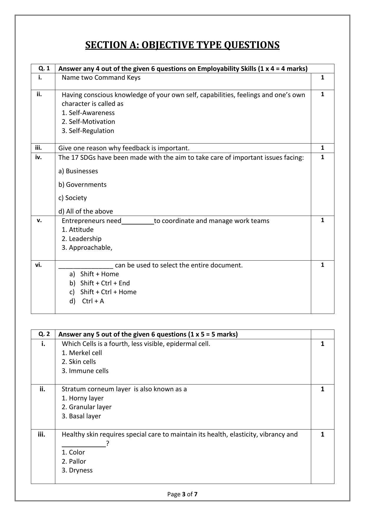 CBSE Class 10 Beauty And Wellness Sample Papers: 2023, 2024 - IndCareer ...