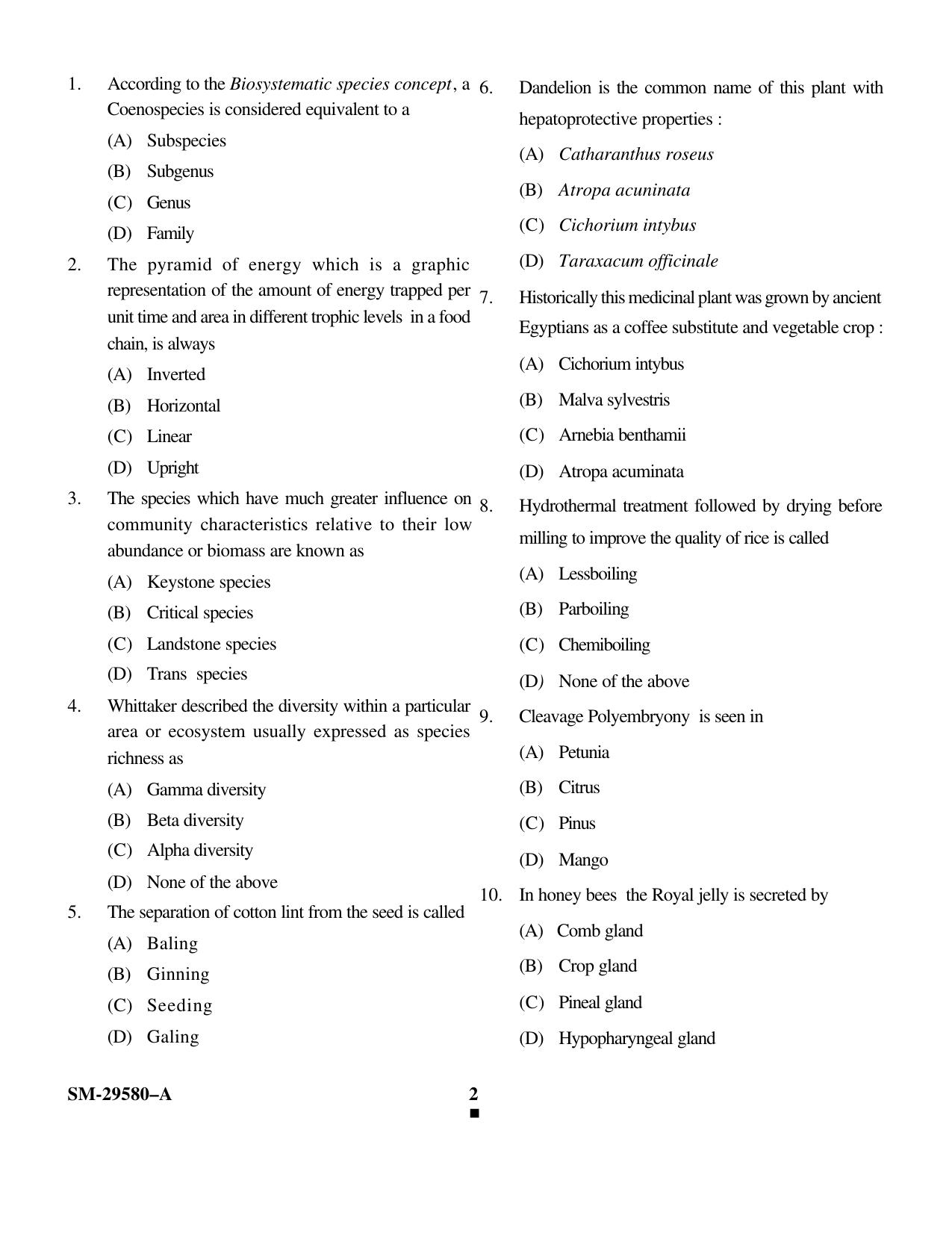 KUET 2023 M.Sc. Bioresources Question Paper - IndCareer Docs