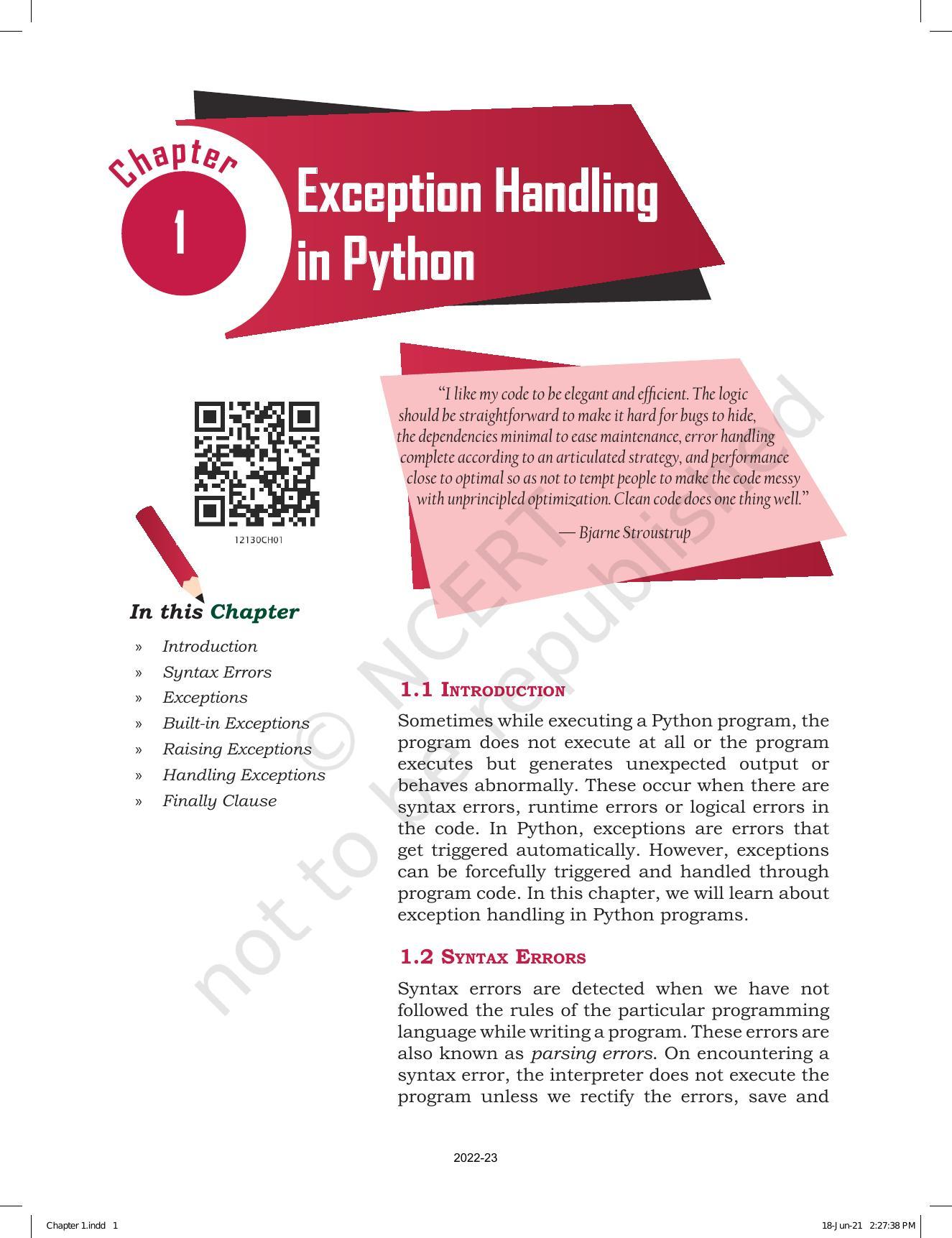 Ncert Book For Class 12 Computer Science Chapter 1 Exception Handling