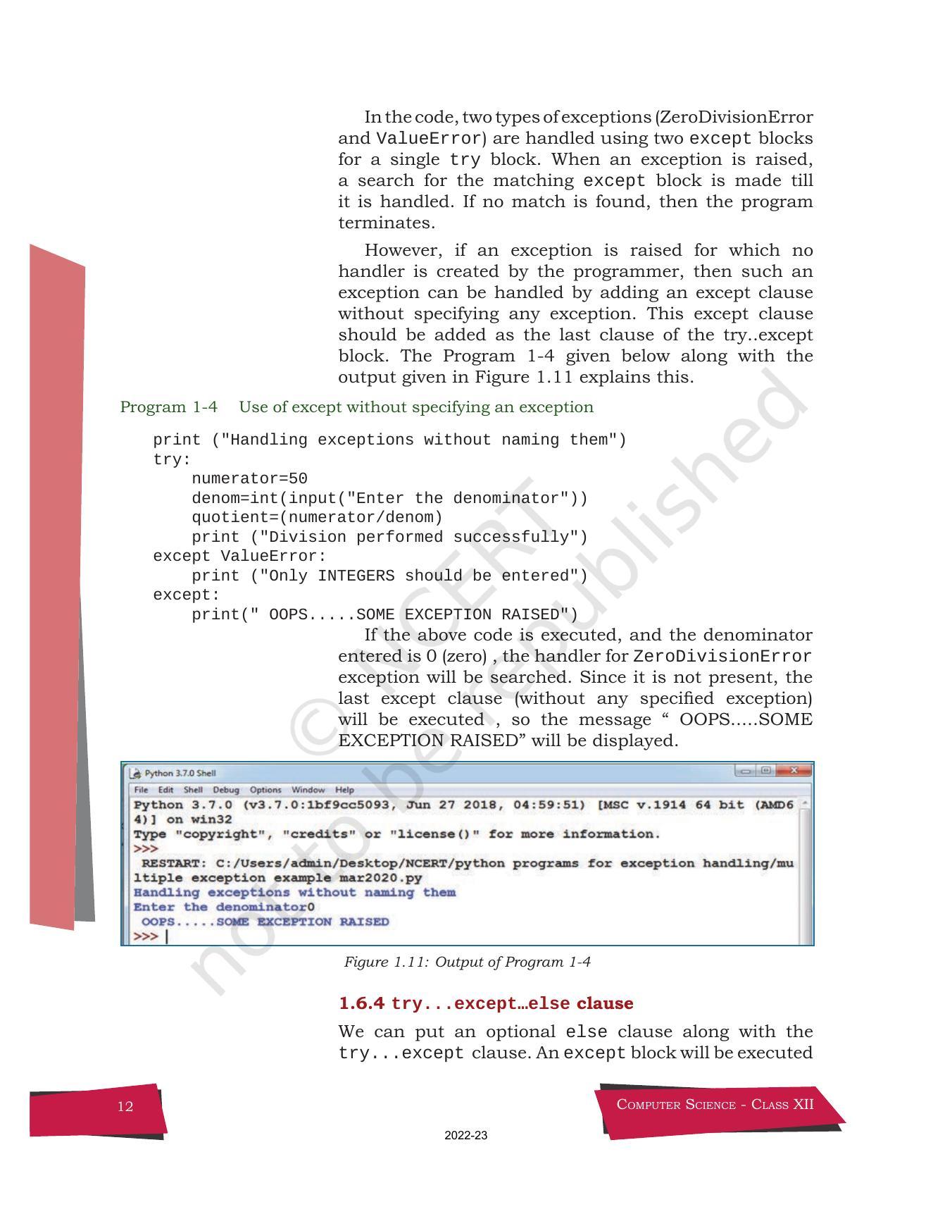 Ncert Book For Class 12 Computer Science Chapter 1 Exception Handling